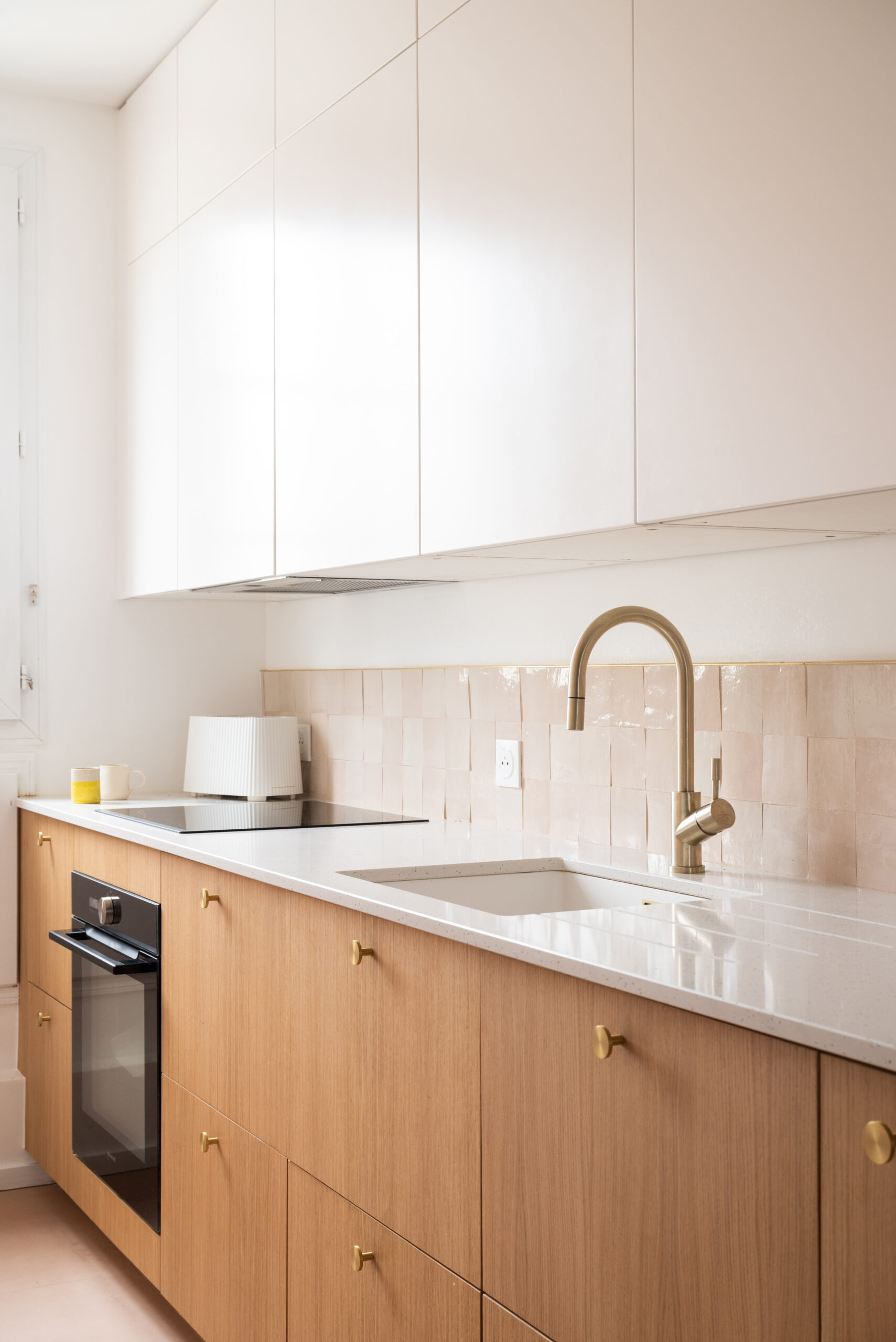 Cuisine ouverte en Bois lisse Chêne Naturel forme Pure